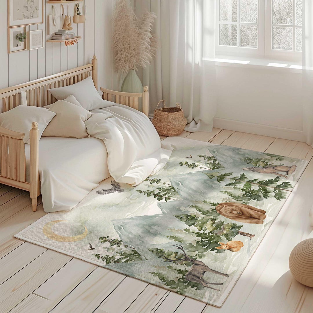 Mountain Nursery Area Rug, Woodland Nursery Rug, Animal Nursery Area ...