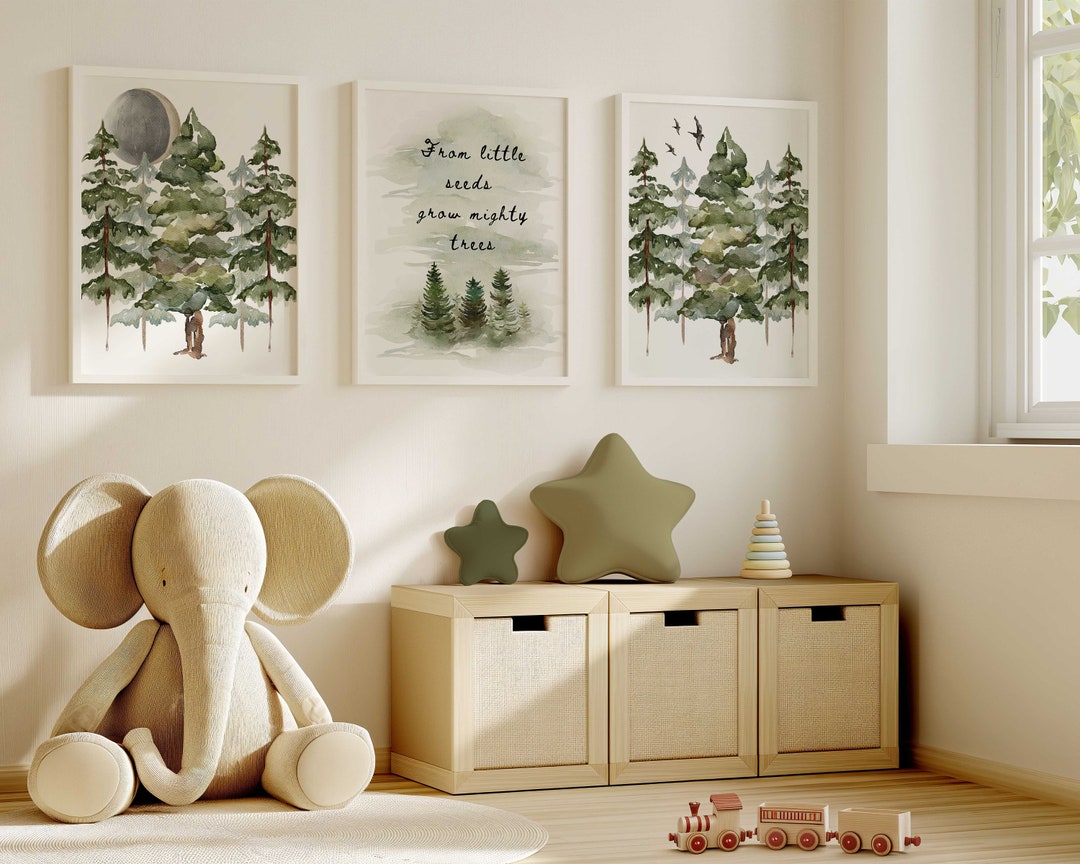 Woodland Nursery Art Prints, Pine Tree Nursery Wall Decor, Tree Nursery ...