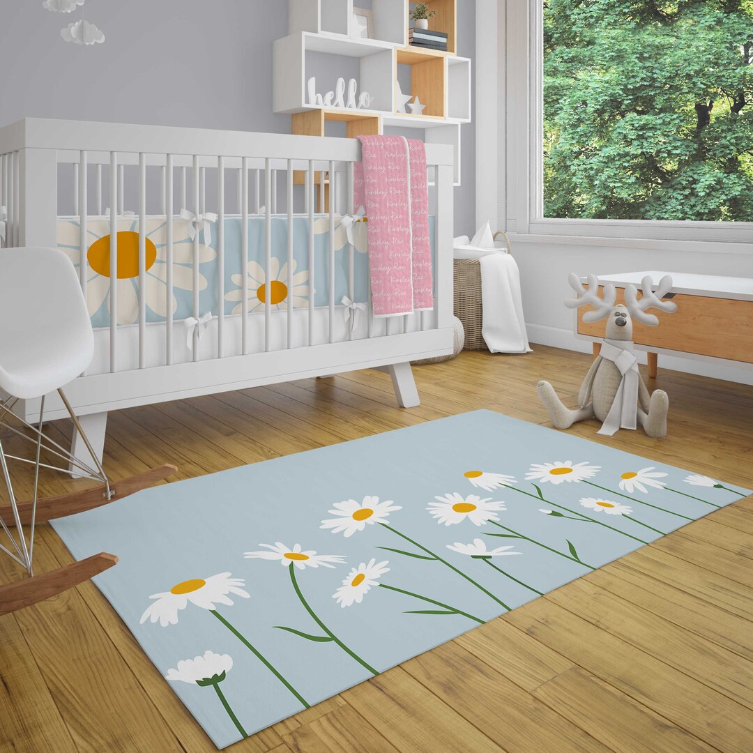 Daisy Nursery and Kids' Bedroom Area Rug Wildflower Nursery Rug Carpet ...