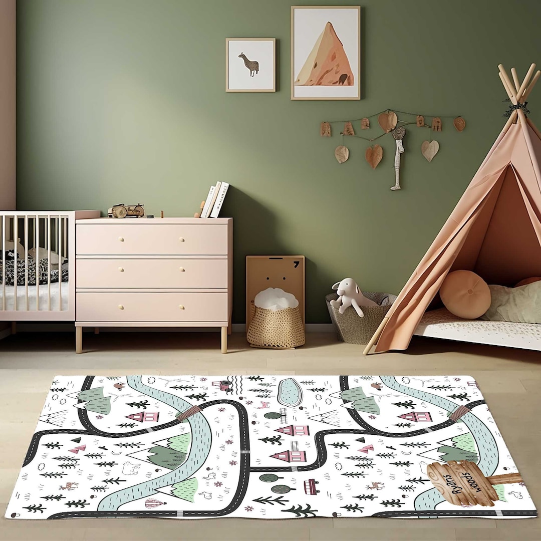 Personalized Kids Play Rug Mountain Nursery Play Mat Gender Neutral ...