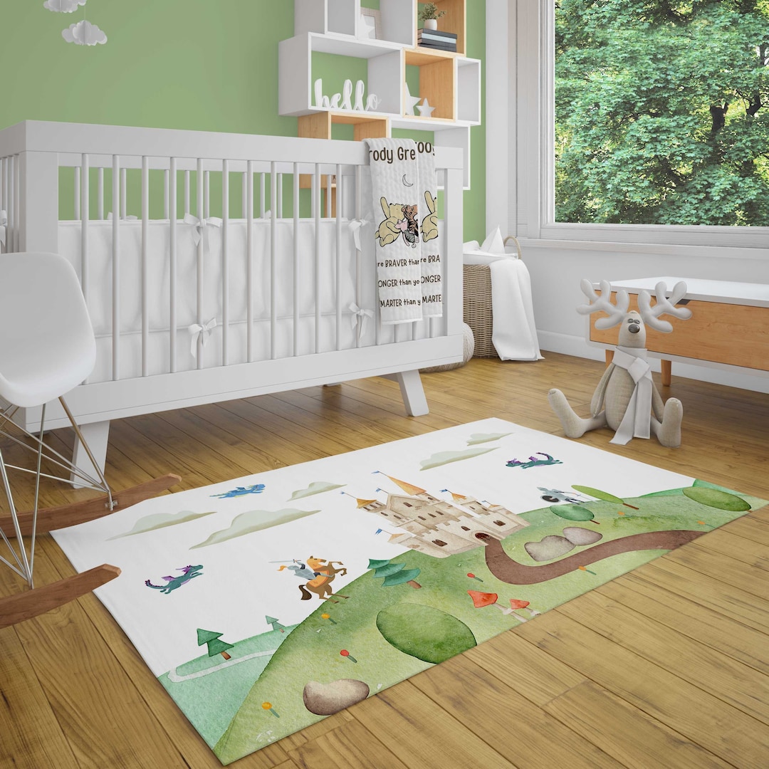 Dragons and Castle Kids Play Rug Medieval Nursery Area Rug Carpet for ...