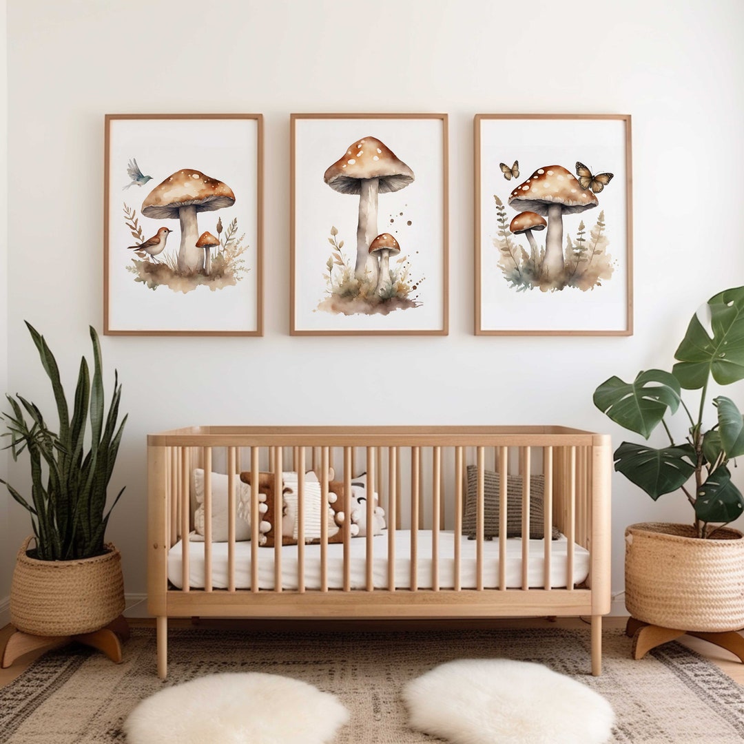 Mushroom Nursery Wall Art Prints Mushroom Nursery Decor Forest Nursery ...