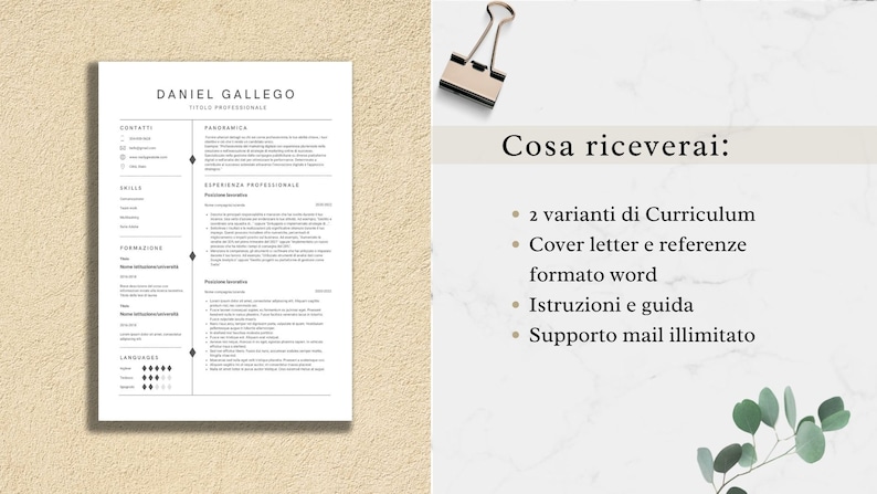 Resume Template and Cover Letter in Italian - Etsy