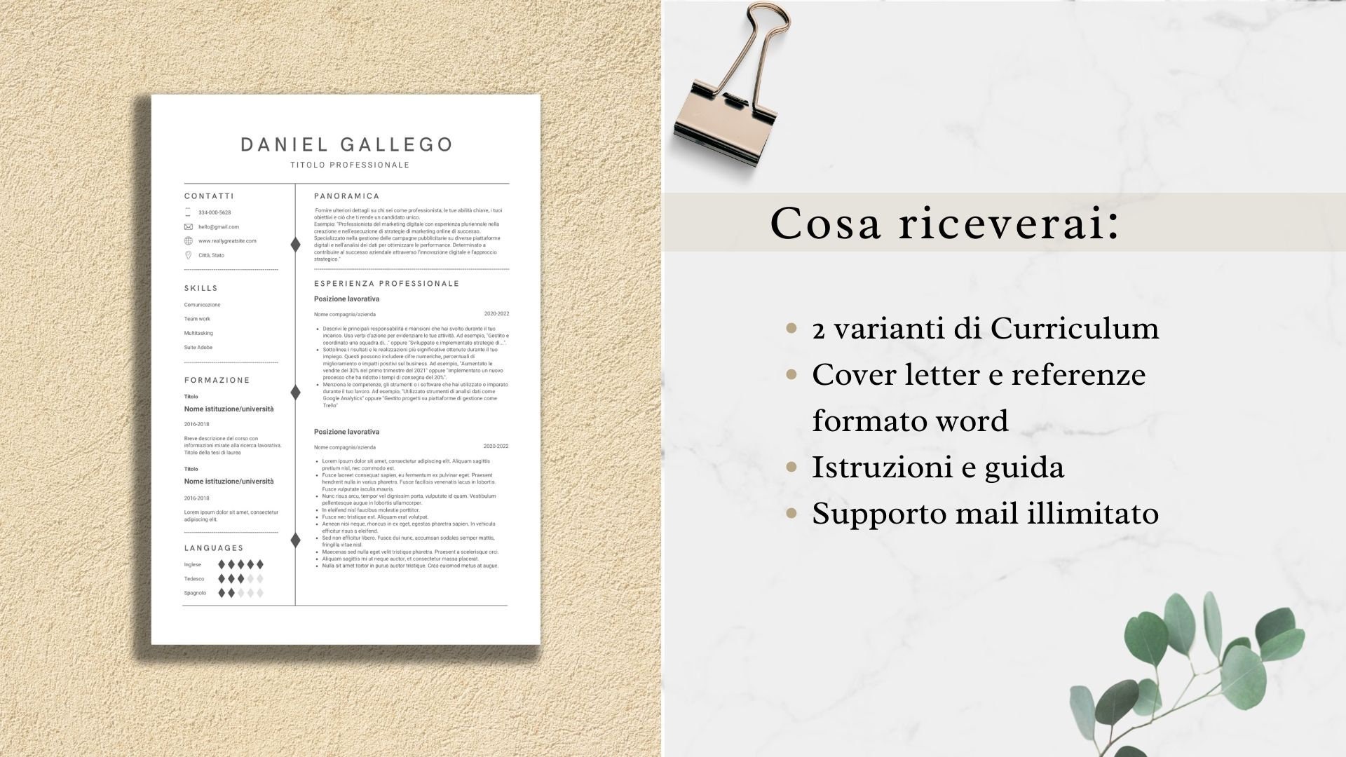 Resume Template and Cover Letter in Italian - Etsy