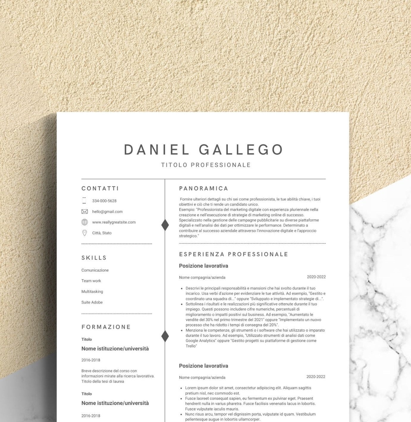 Resume Template and Cover Letter in Italian - Etsy