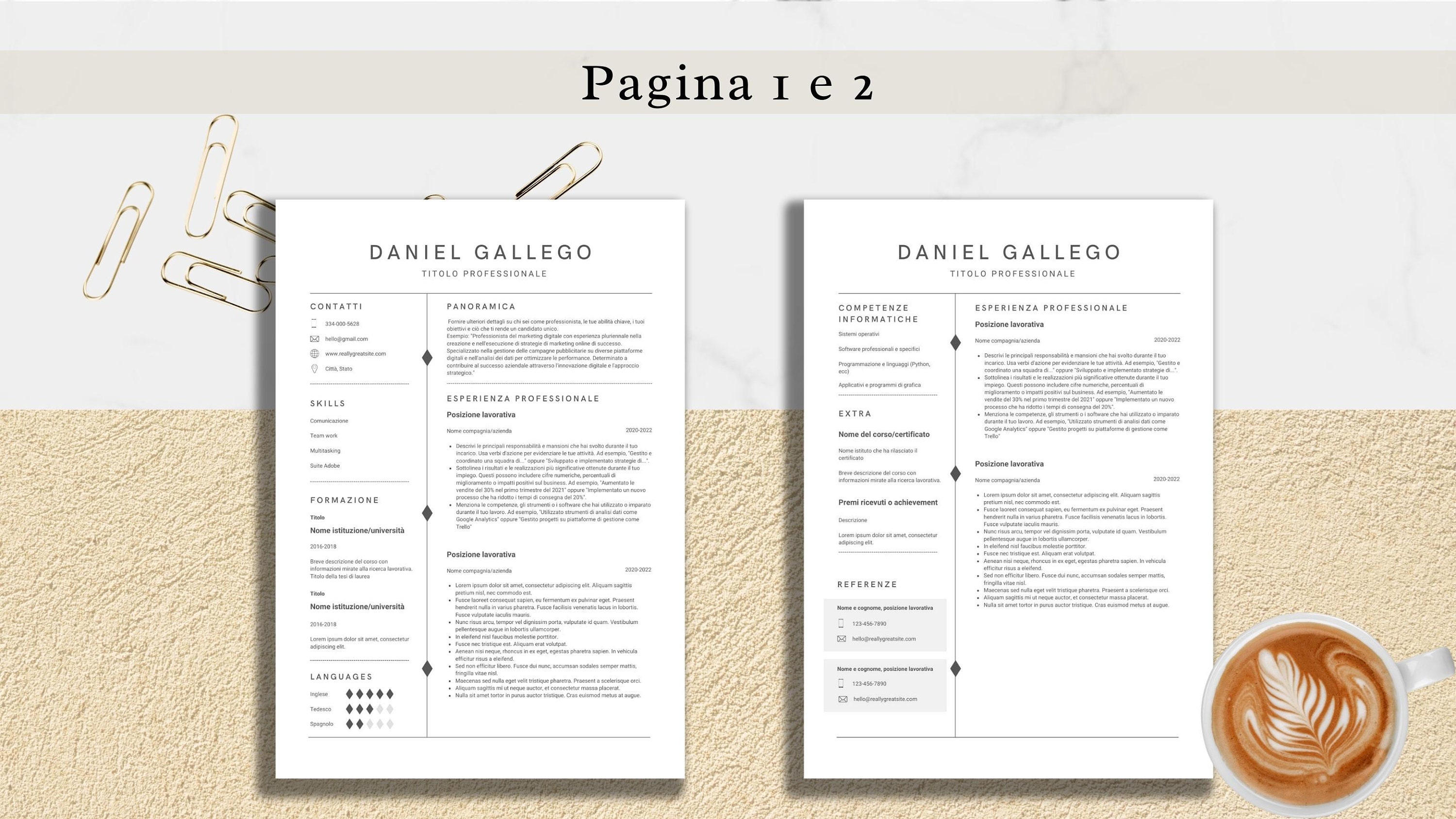 Resume Template and Cover Letter in Italian - Etsy