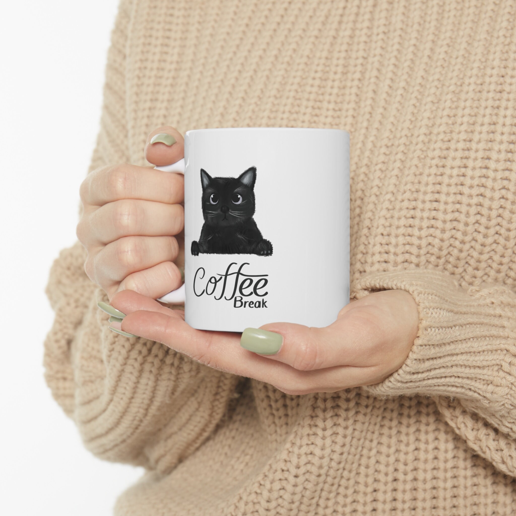 Black Cat Mug Cat Mom Cat Face Mug Coffee Break Mug Funny - Etsy