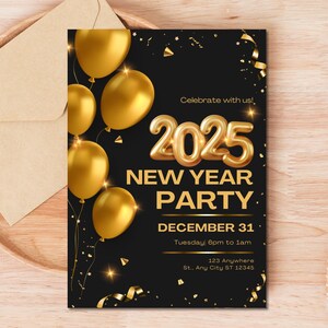2025 New Years Party Invitation Template, New Years Eve Party Invite ...