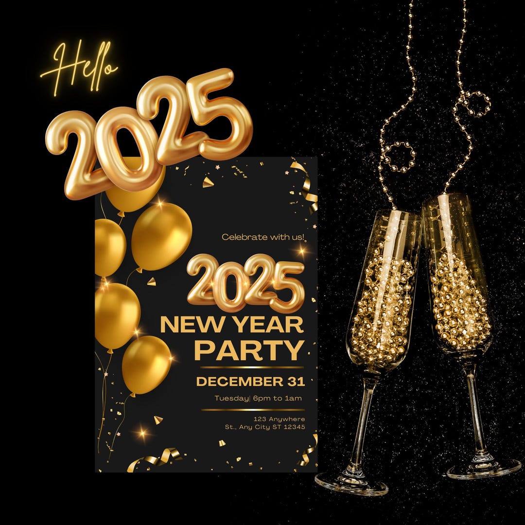 2025 New Years Party Invitation Template, New Years Eve Party Invite ...