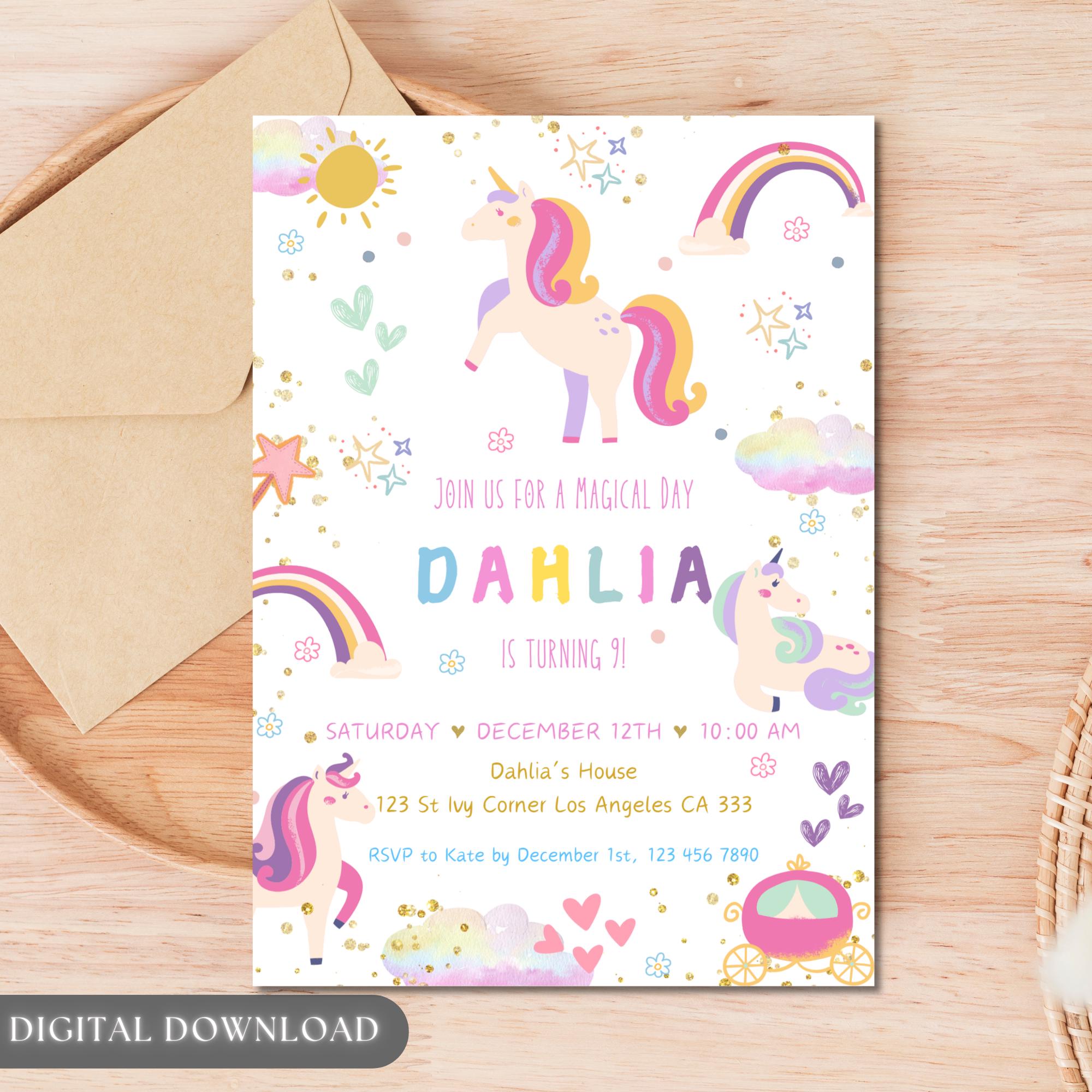 Magical Unicorn Birthday Invitation CANVA EDITABLE Instant Download ...