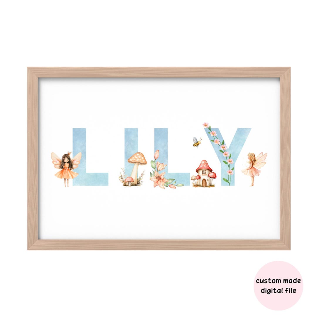 Custom Fairy Name Wall Art for Girls, Personalized Letter Print With ...