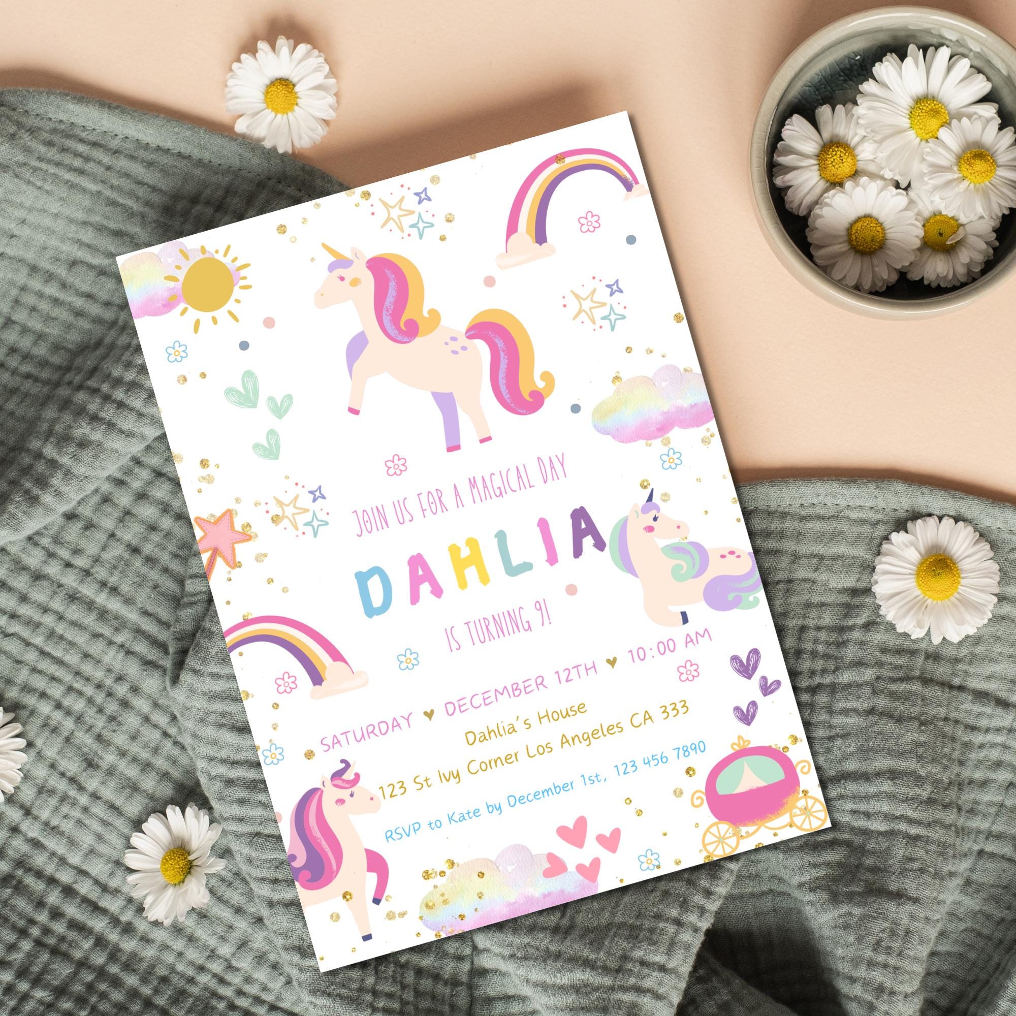 Magical Unicorn Birthday Invitation CANVA EDITABLE Instant Download ...
