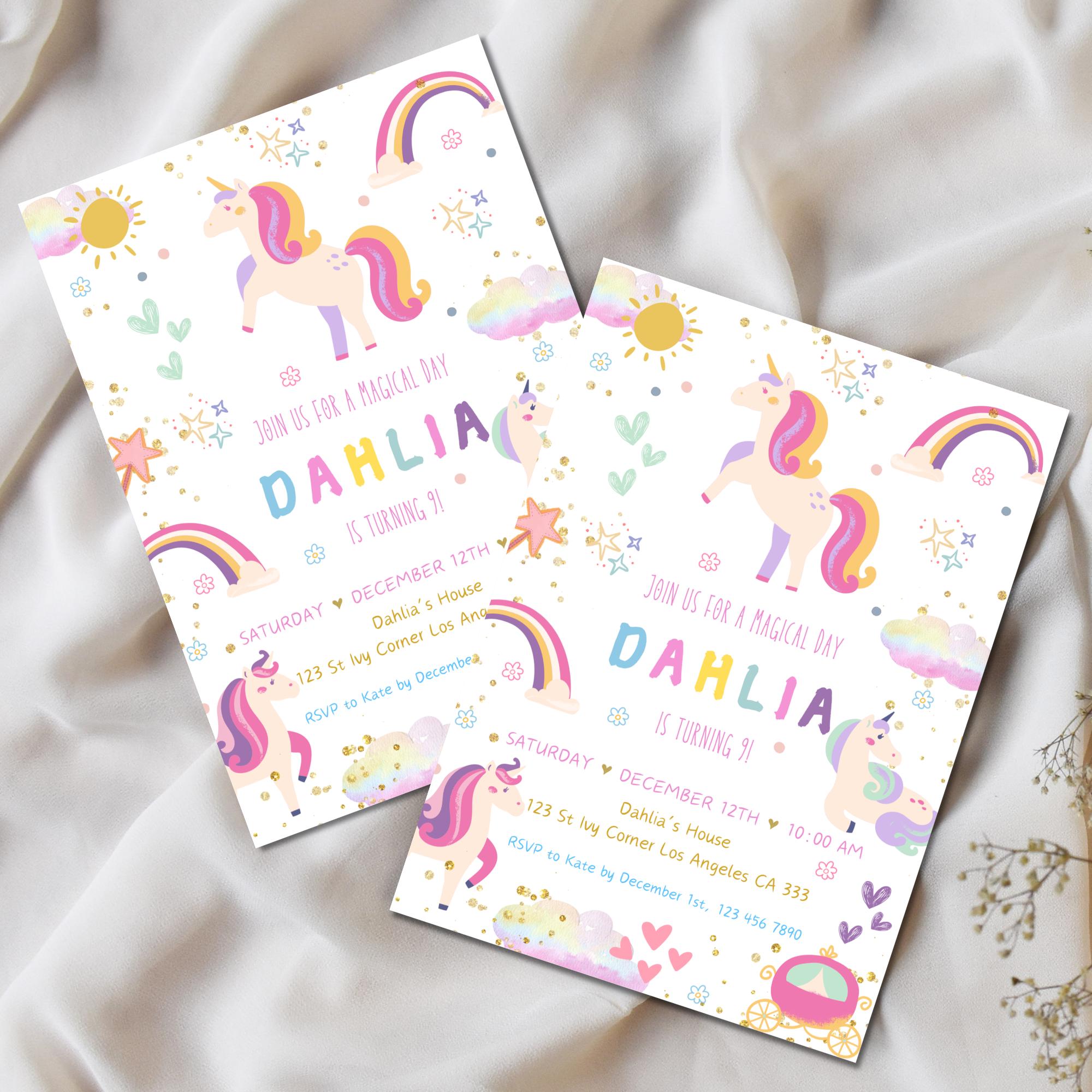 Magical Unicorn Birthday Invitation CANVA EDITABLE Instant Download ...