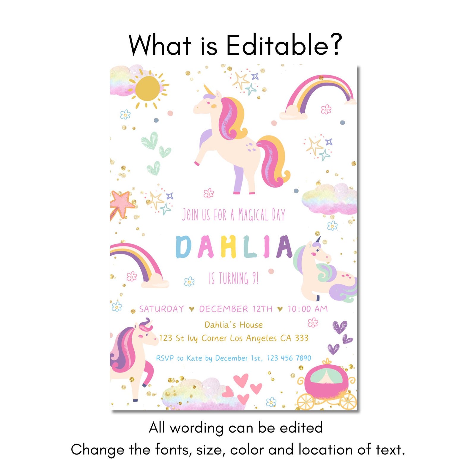 Magical Unicorn Birthday Invitation CANVA EDITABLE Instant Download ...