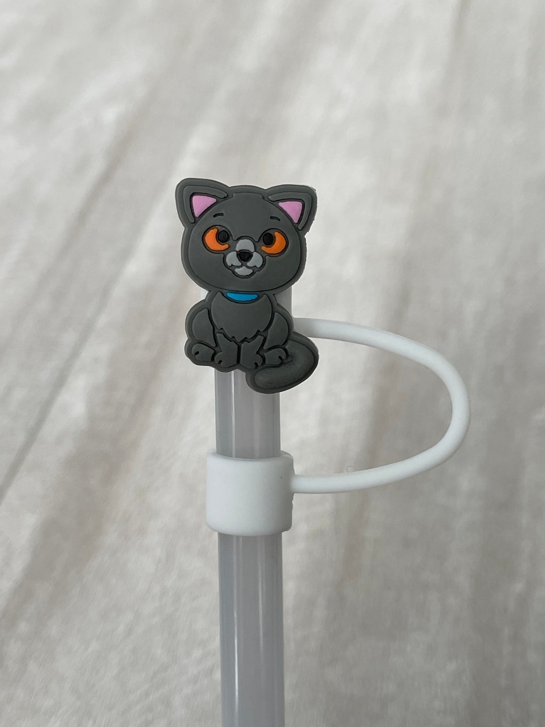 Gray Cat Straw Topper - Cat - Pet - Cover for Straws - 8mm or 10mm ...