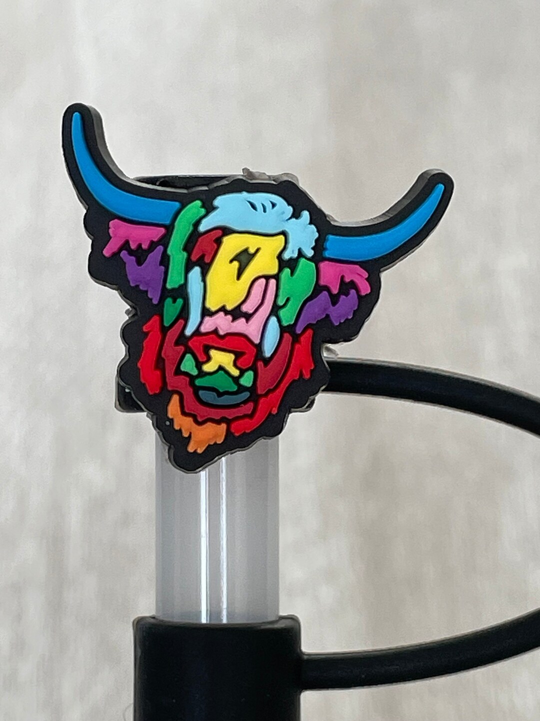 Highland Cow Straw Topper - Multi Color - Hairy Cow - Cover for Straws ...