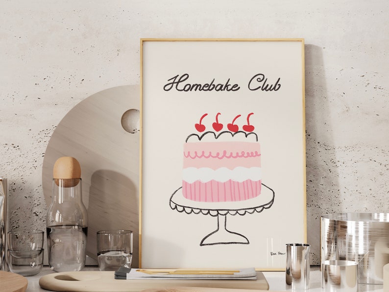 Homebake Club Wall Art, Cherry Cake Art Print, Vintage Cake Poster ...