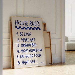 House Rules Wall Art, House Rules Art Print, Aesthetic Apartment Quote ...