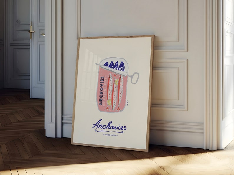 Anchovies Print, Fish Kitchen Wall Art, Sardine Tin Poster, Seafood ...