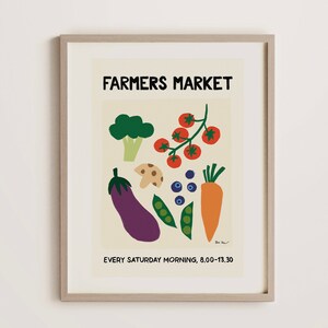 Farmers Market Wall Art, Fruits and Vegetables Print, Hand Drawn Fruit ...