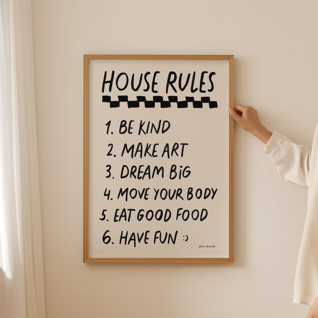 House Rules Wall Art, House Rules Art Print, Aesthetic Apartment Quote ...
