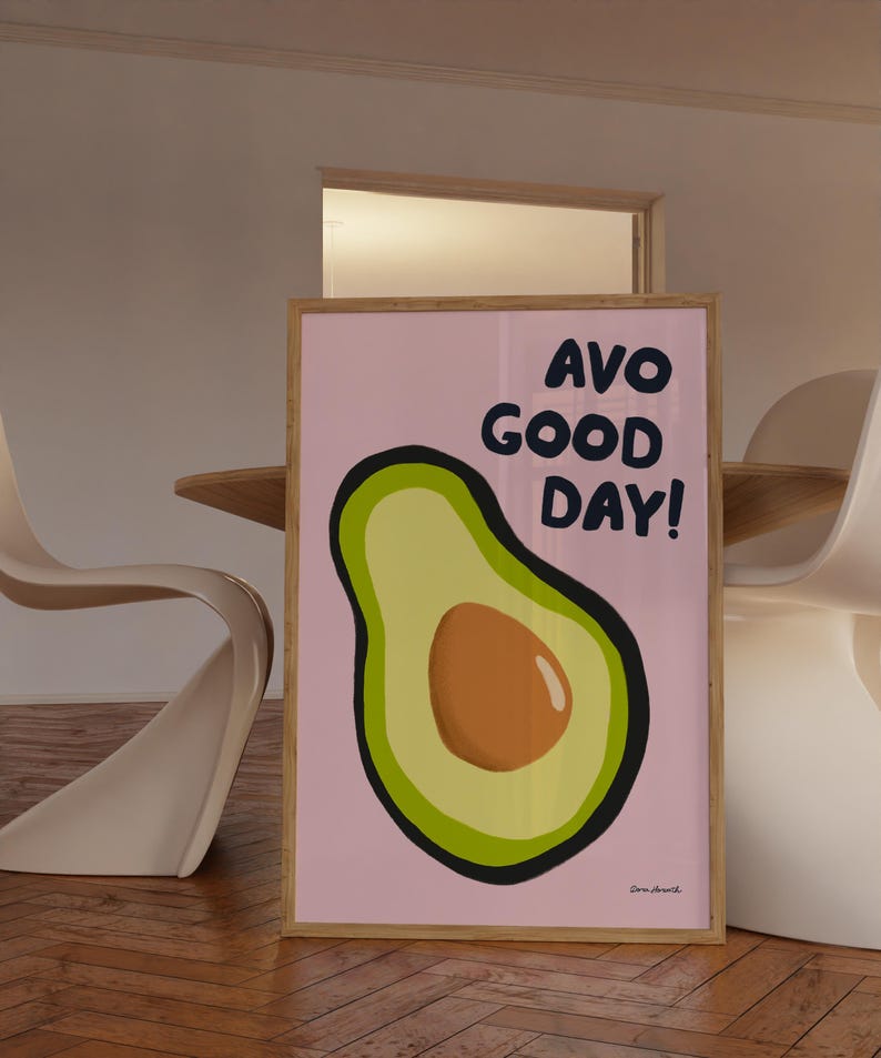 Avo Good Day Wall Art, Cute Avocado Print, Breakfast Club Poster, Retro ...