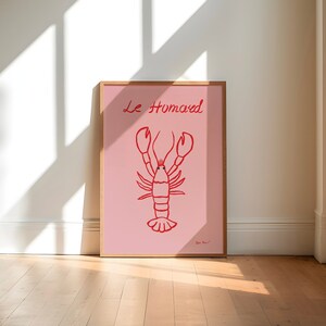 Le Homard Wall Art, Lobster Poster, Pink Seafood Print, Ocean Seafood ...