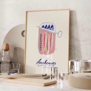Anchovies Print, Fish Kitchen Wall Art, Sardine Tin Poster, Seafood ...