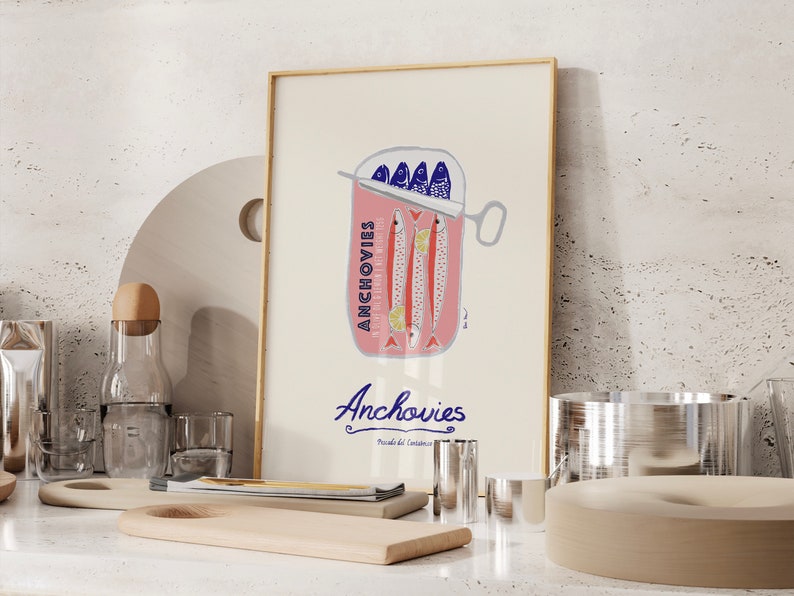 Anchovies Print, Fish Kitchen Wall Art, Sardine Tin Poster, Seafood ...