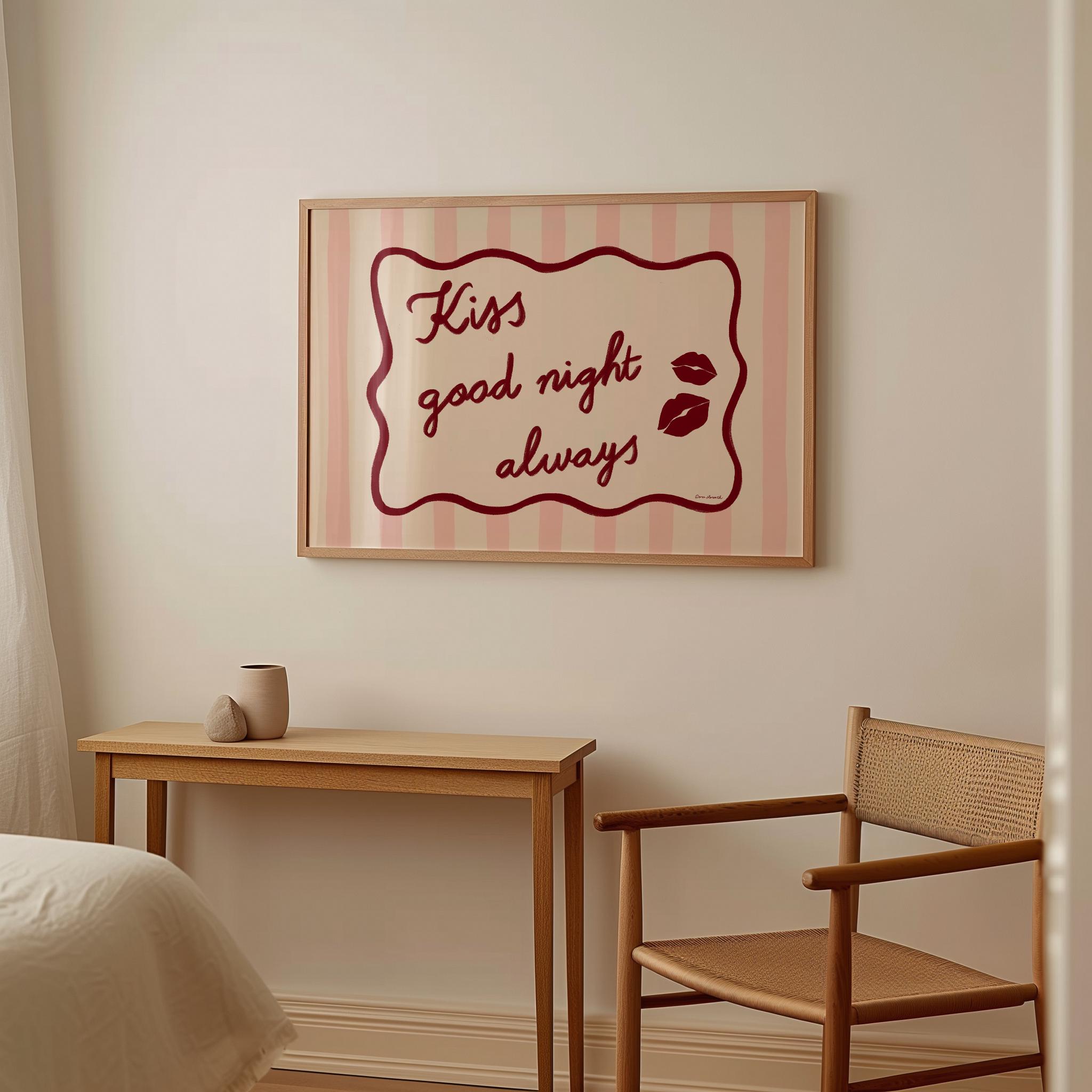 Kiss Good Night Always Wall Art, Bedroom Quote Wall Art, Trendy Good ...