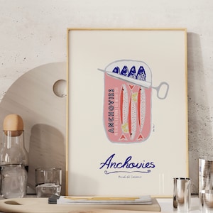 Anchovies Print, Fish Kitchen Wall Art, Sardine Tin Poster, Seafood ...