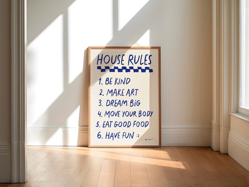 House Rules Wall Art, House Rules Art Print, Aesthetic Apartment Quote ...