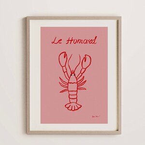 Le Homard Wall Art, Lobster Poster, Pink Seafood Print, Ocean Seafood ...