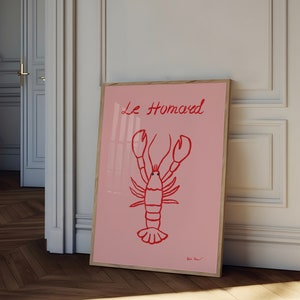 Le Homard Wall Art, Lobster Poster, Pink Seafood Print, Ocean Seafood ...