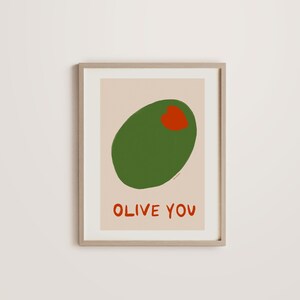 Olive You Wall Art, Pink Olive Print, Maximalist Kitchen, I Love You ...
