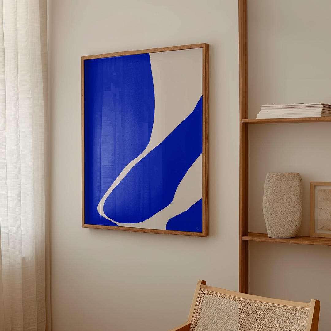 Cobalt Blue Abstract Wall Art, Organic Shapes Minimalist Poster ...