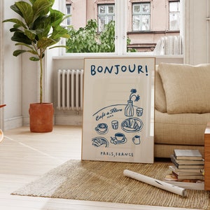 Cafe De Flore Art Print, Bonjour Poster, French Coffee Poster ...