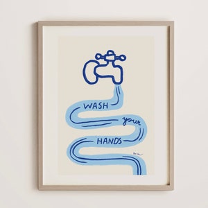 Wash You Hands Bathroom Wall Art, Retro Wall Art, Cute Bathroom Poster ...