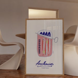 Anchovies Print, Fish Kitchen Wall Art, Sardine Tin Poster, Seafood ...