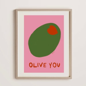 Olive You Wall Art, Pink Olive Print, Maximalist Kitchen, I Love You ...