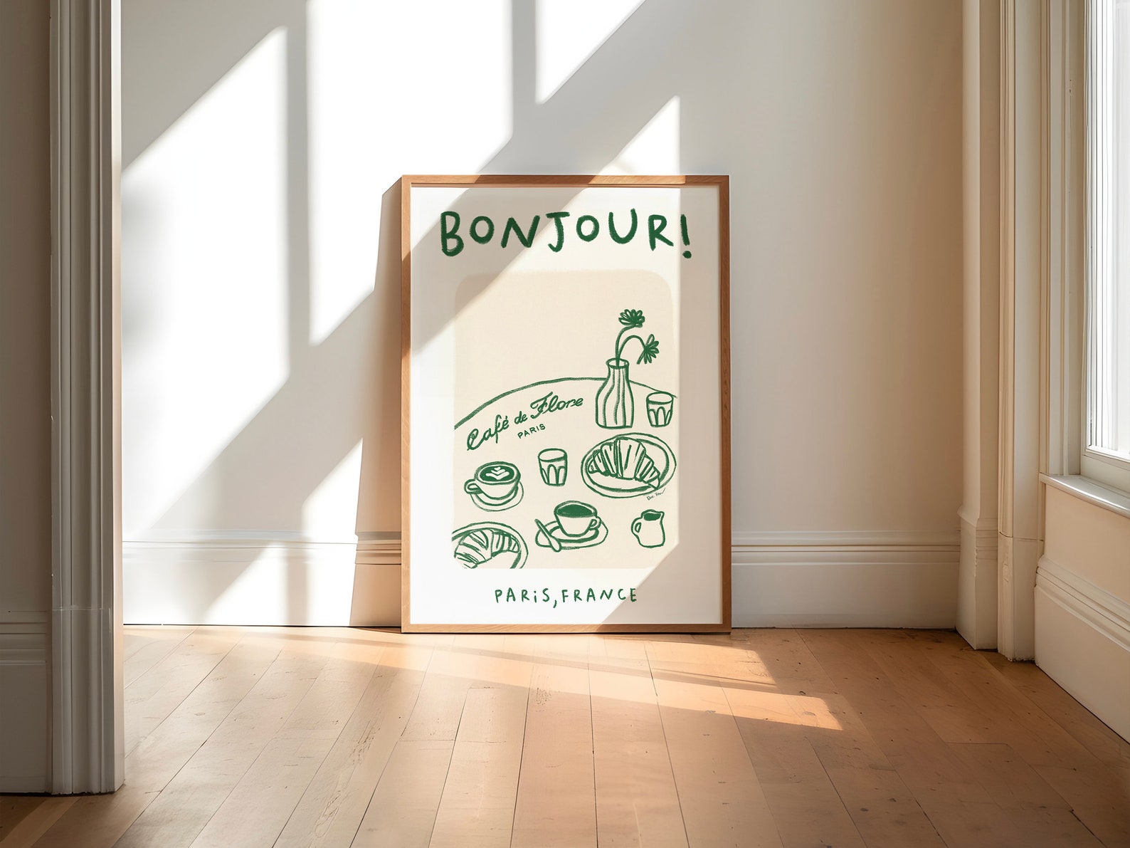 Cafe De Flore Art Print, Bonjour Poster, French Coffee Poster ...