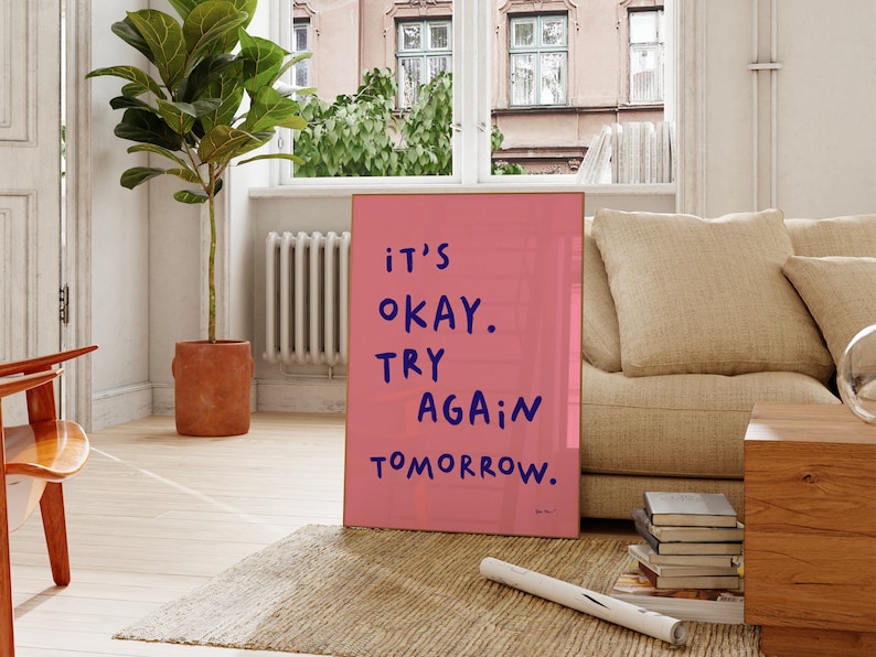 Its Okay Try Again Tomorrow Wall Art, Retro Aesthetic Print, Trendy ...