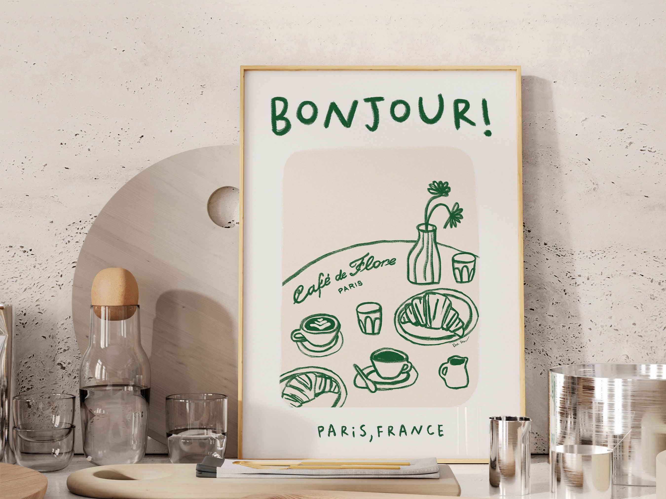 Cafe De Flore Art Print Bonjour Poster French Coffee Poster - Etsy ...