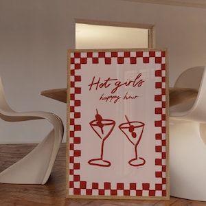 Hot Girls Happy Hour Wall Art, Martini Glasses Print, Trendy Bar Cart ...