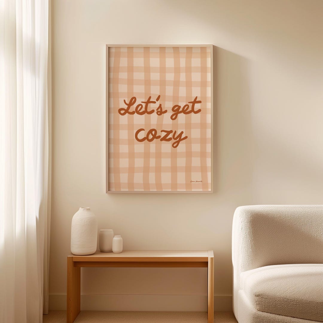 Let‘s Get Cozy Wall Art, Aesthetic Autumn Print, Brown Gingham Poster ...