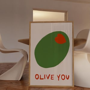 Olive You Wall Art, Pink Olive Print, Maximalist Kitchen, I Love You ...
