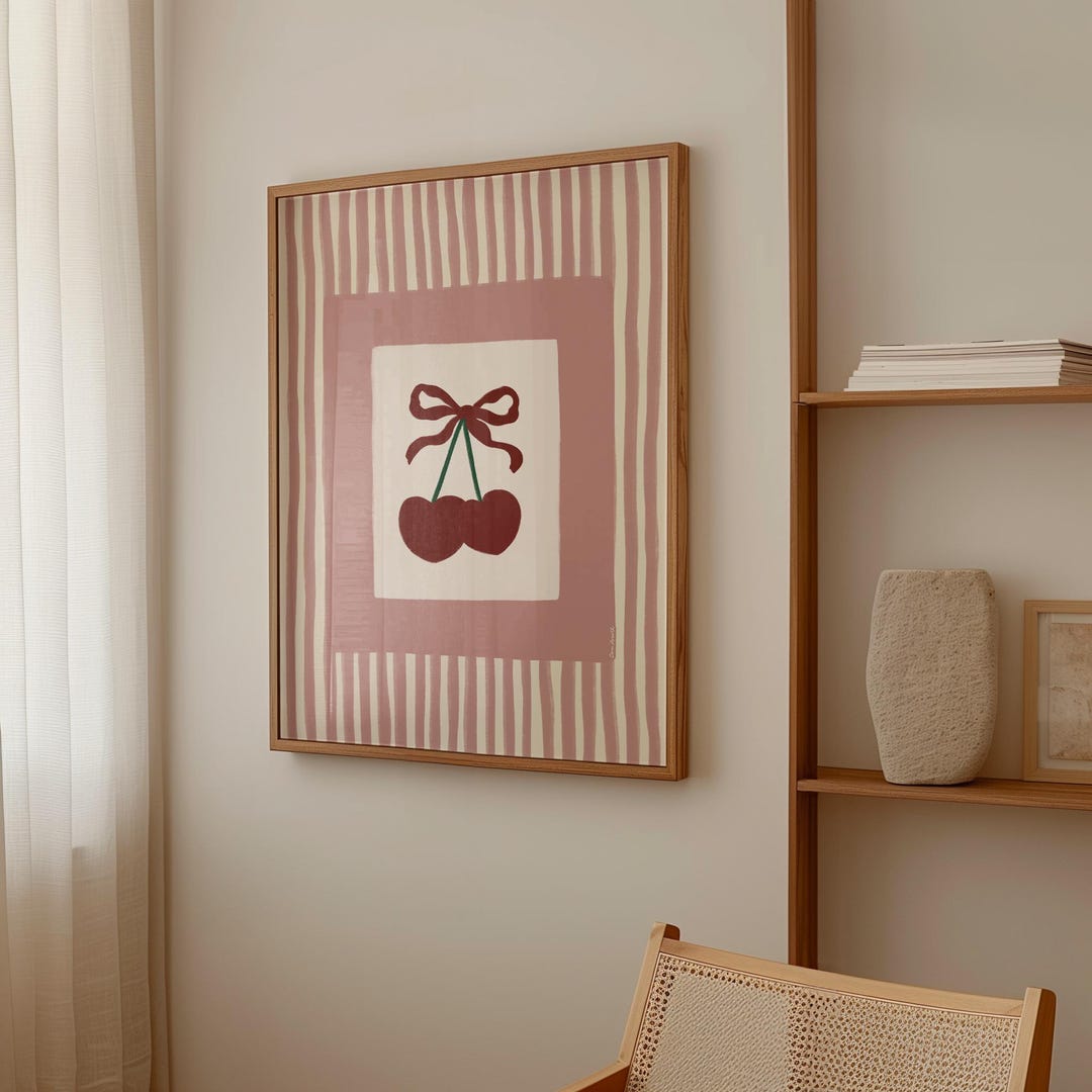 Cherry With Bow Wall Art, Coquette Bow Print, Coquette Girly Wall Art ...
