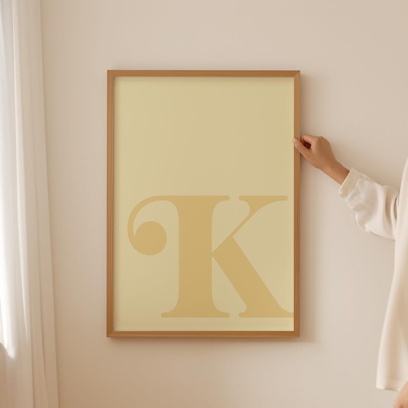 Letter K Poster, Butter Yellow Alphabet Letter Print, Initial Letter ...