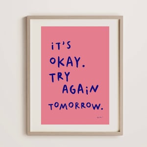 It‘s Okay Try Again Tomorrow Wall Art, Retro Aesthetic Print, Trendy ...