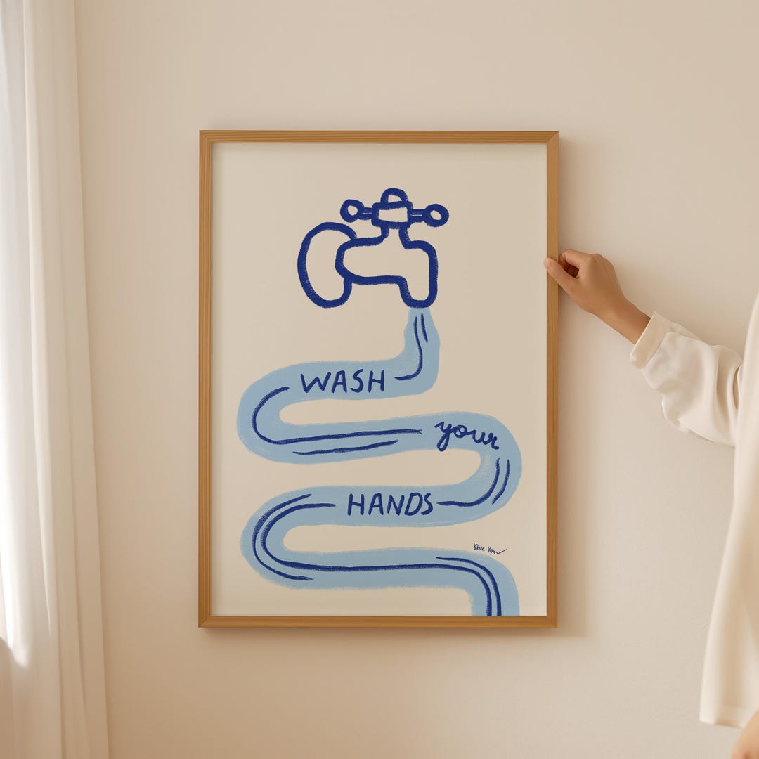 Wash You Hands Bathroom Wall Art, Retro Wall Art, Cute Bathroom Poster ...
